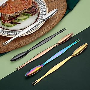 Crab Fork 1PC Stainless Steel Seafood Tools Double Headed Crab Picking Tools Lobster Spoons Shellfish Pick for Home Kitchen Restaurant(Black)