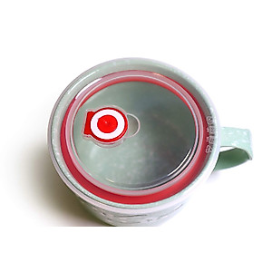 Microwavable Ceramic Noodle Bowl with Handle and Seal Fine Porcelain Sakura Snow Flake Floral Design (BlossomPink)