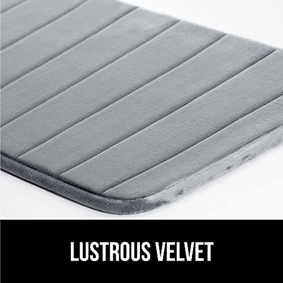 Gorilla Grip Thick Striped Memory Foam Bath Rugs, Soft Absorbent Velvet Bathroom Mats, Dots on Underside, Machine Washable Bathmat, Carpet Rug Room Décor for Shower Floor, 24x17 Mat, Gray