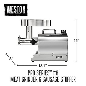 Weston Pro Series Electric Meat Grinder, Commercial Grade, 560 Watts, .75 HP, 6lbs. Per Minute, Stainless Steel (10-0801-W)