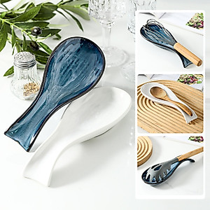 Tikooere Ceramic Spoon Rest for Stove Top,Large 8.7 Inch Spoon Holder for Kitchen Counter,Porcelain Utensil Rest for Thankgiving and Christmas Gift,Dishwasher Safe and Heat-Resistant,Blue(1 PC)