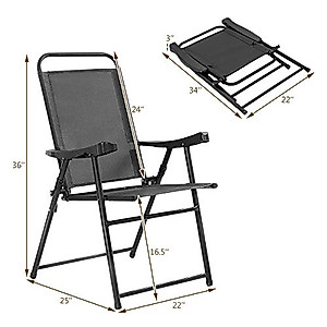 Safstar Folding Sling Chairs, Patio Furniture Chair Set with Armrest for Lawn Garden (Dark Gray 4PCS)