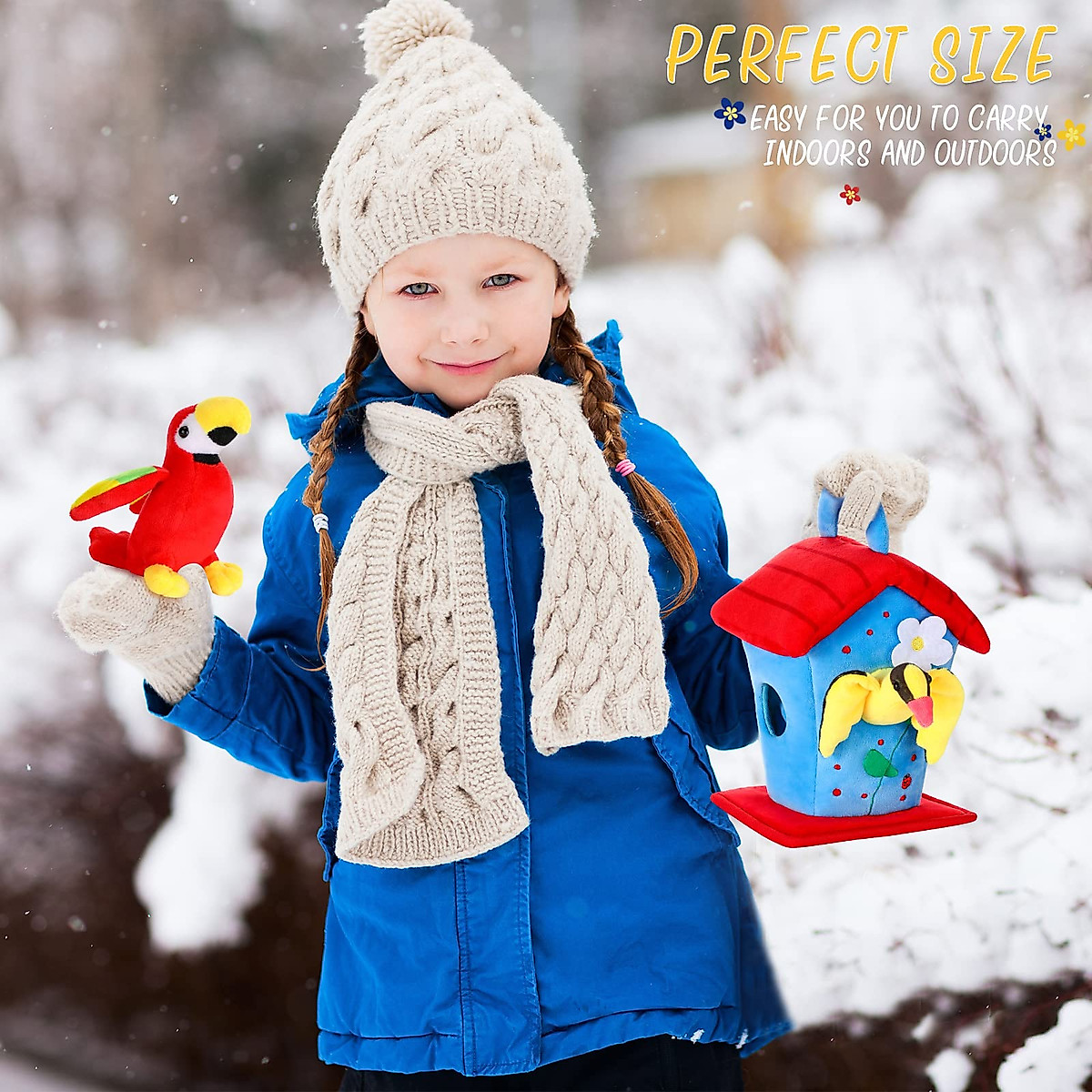 Skylety 5 Pcs Bird Stuffed Animal with Plush Bird House Bird Plush Toy Cockatoo Macaw Parrot Red Macaw Oriole Toucan for Animal Themed Birthday Party Toys