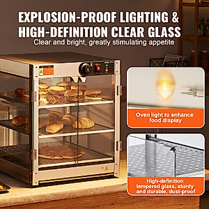 VEVOR 3-Tier Commercial Food Warmer Display, 800W Food Display Warmer with Light to Enhance Food Display, 86℉~185℉ Temperature Control, 90L Large Capacity for Hamburger, Pizza, Bread, Fried Chicken