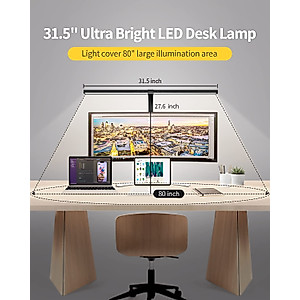 Desk Lamps for Home Office, 24W Extra Bright Architect Desk Lamp with Clamp, 31.5" Wide Modern Black Desk Lights with Auto Dimming Memory Function, Stepless Dimming task lamp for Workbench Monitor