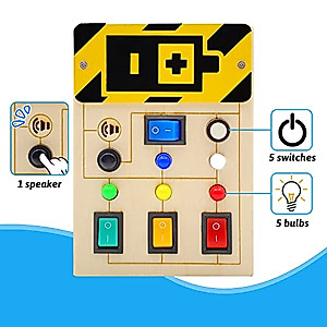 Toddler Toys Busy Board Montessori Toys Sensory Toys for Toddlers 1 2 3 4 Years Old, Wooden Travel Light Up Busy Board Toys with Buttons to Push Educational Learning Fidget Toy for Boy Girls Gifts