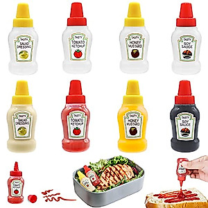 Niurewan 8 Pcs Mini Ketchup Bottles,25ml Condiment Squeeze Bottle,Plastic Portable Containers Bottle for Adults,Office,Lunchbox,Picnic,Oil,Soy Sauce,Honey,Salad Dressing