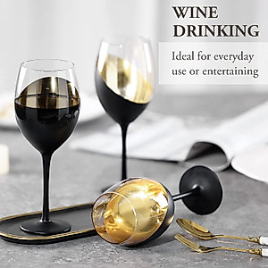 MyGift 14 oz Modern Matte Black & Gold Stemmed Titled Design Elegant Wine Glasses, Set of 4