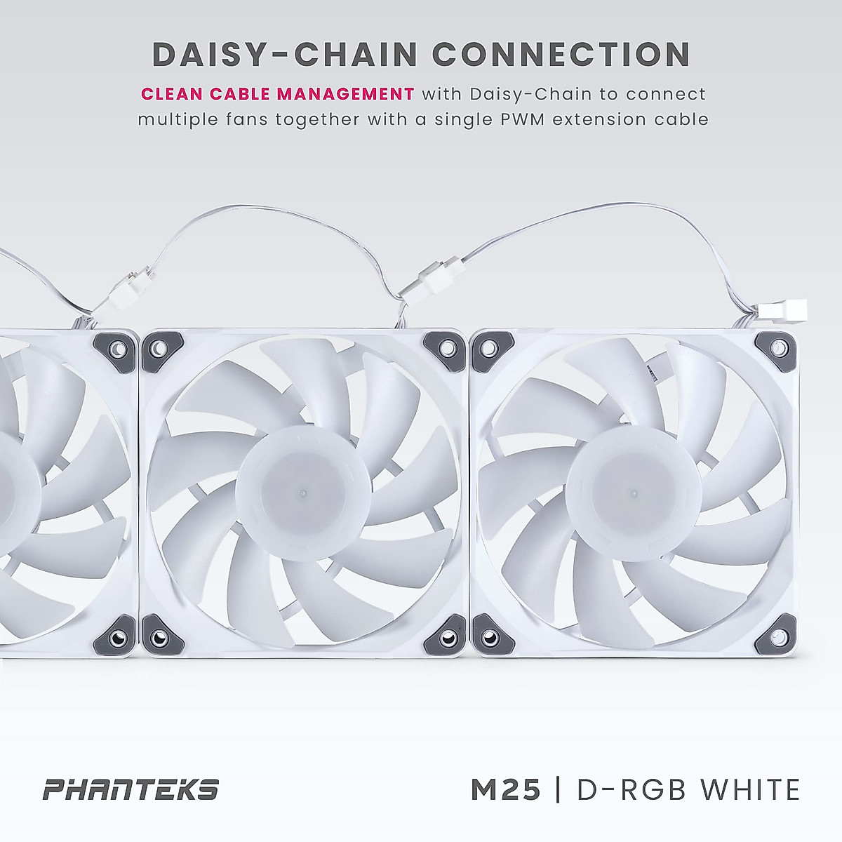 Phanteks (PH-F120SK_DRGB_PWM_WT01_3P) SK120 DRGB PWM FAN 3Pack – 3X 120mm fan, high airflow nine-blade design, DRGB Lighting, rubber dampening washers - White 