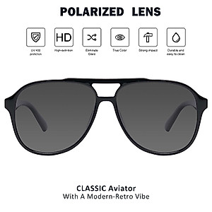 mosanana Aviator Sunglasses for Women Men Black Polarized Trendy Cool Cute Funky Fashion Retro Vintage Stylish Ladies Aesthetic Pilot Baddie Dark Sun Glasses Double Bridge Personalized Shade CHARMER