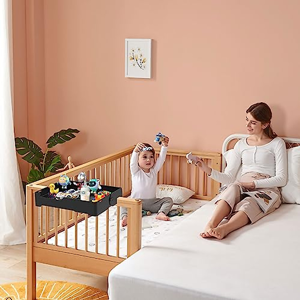 JUMEIHUI Folding Bedside Shelf for Bed College Dorm,Bunk Bed Shelf for Top Bunk,Bed Shelf Organizer with Cup Holder,Bed Accessories,Bedside Organizer for Phones,Kindle,Book,Remote,CPAP(White)