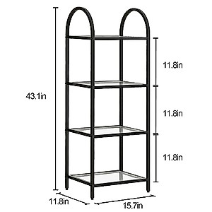 Arbuxzuy 4-Tier Bookcase ，Small Bookshelf ，Narrow Tempered Glass Bookshelves，Slim Shelving Unit for for Living Room, Bedroom, Home Office, Black