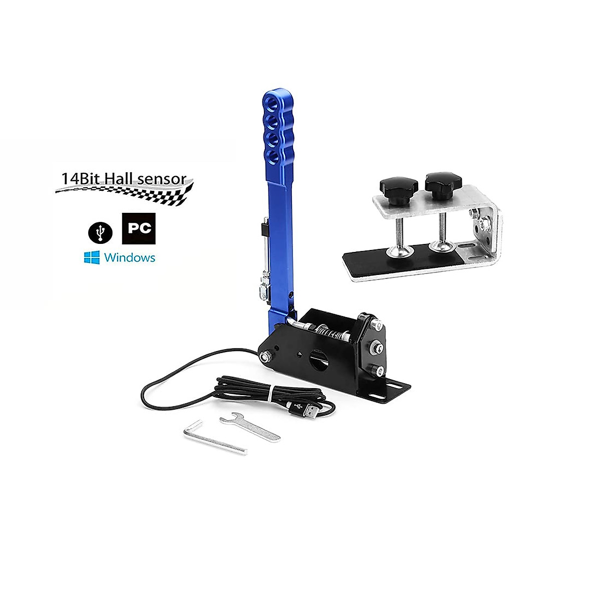 NHPJ 14 Bit PC SIM USB Handbrake with Clamp for Racing Games G25/27/29 T500 FANATECOSW Dirt Rally-blue