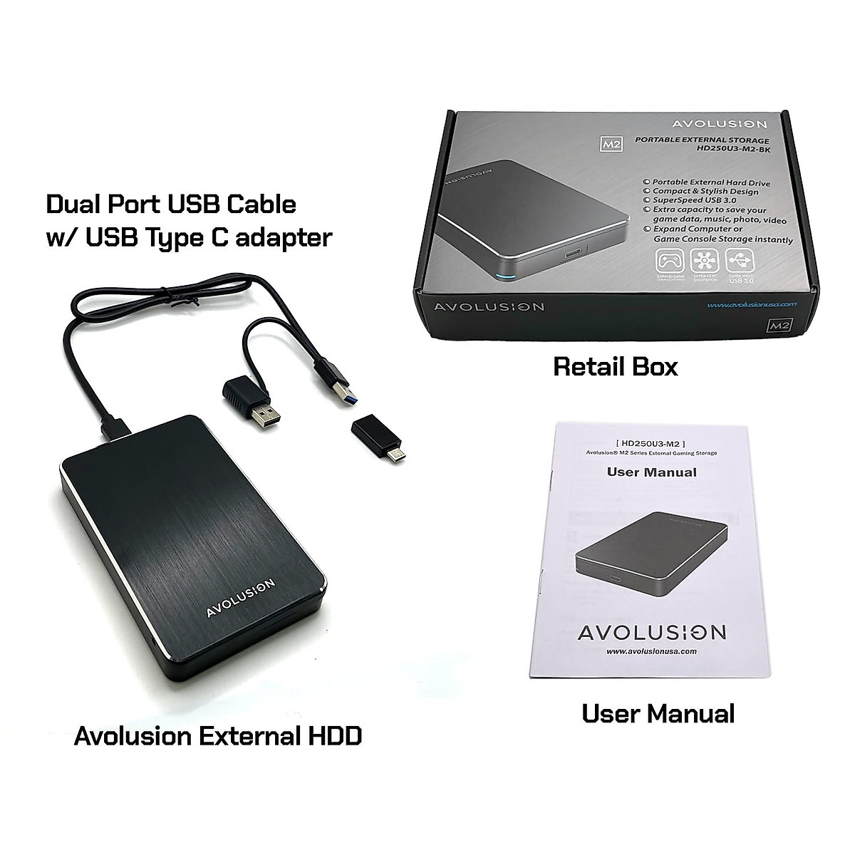 Avolusion M2 Series 2TB USB 3.0 Portable External Gaming Hard Drive (for PS4, Pre-Formatted) M2-BK-2TB-PS - 2 Year Warranty