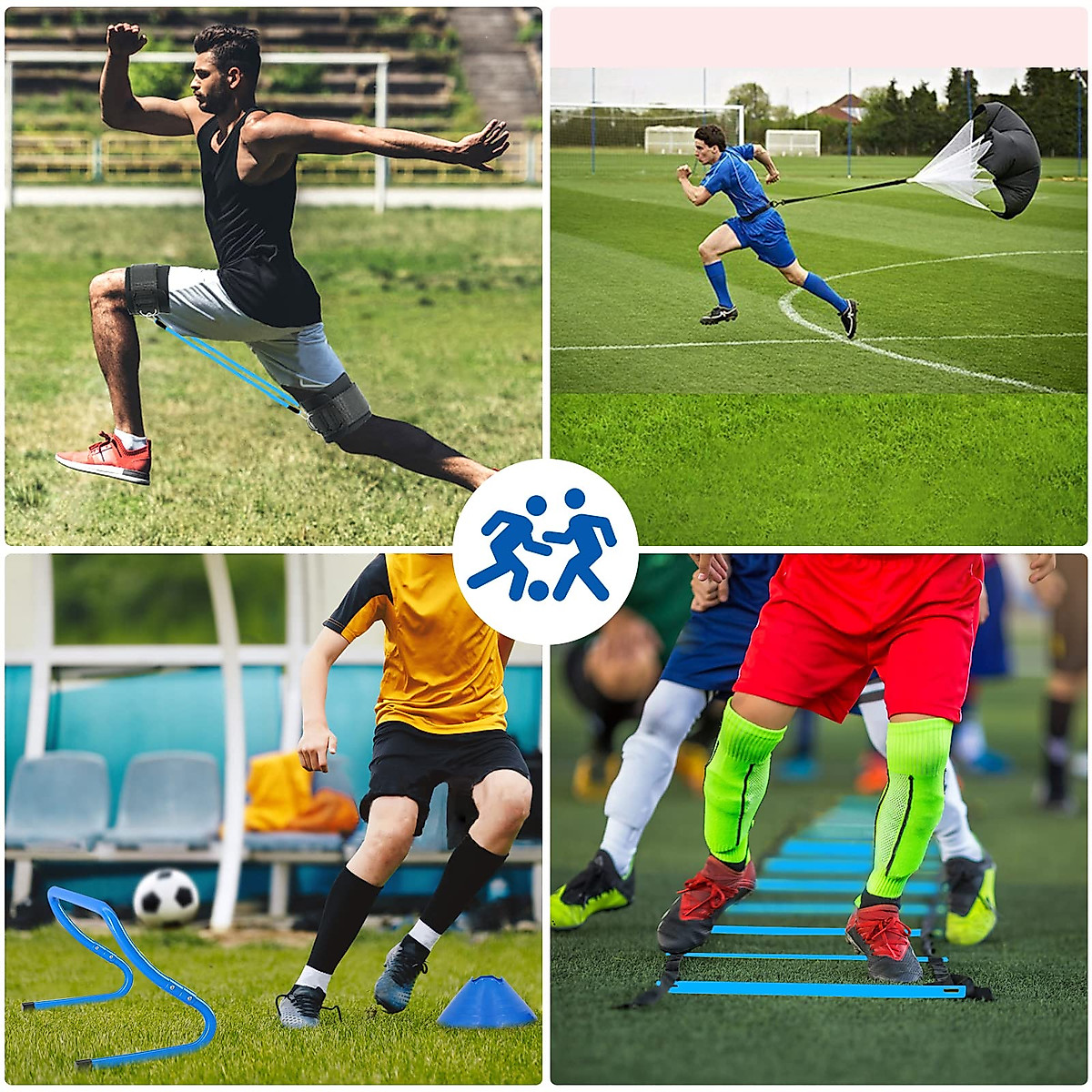 Haootadiy Agility Training Equipment, Football Training Equipment Includes 20FT Agility Ladder,4 Adjustable Agility Hurdles, 12 Football Cones, Parachute, for Training Soccer Basketball Athletes（Blue）