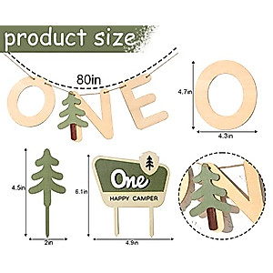 One Happy Camper Wood Banner/Cupcake Topper Set - Camping Cake Topper, Woodland Birthday Party Decoration, One Happy Camper Birthday Banner, First High Chair Wood Safari Jungle Garland For Baby Shower Boy/Girl(Wooden One Happy Camper 1st Birthday Toppers/