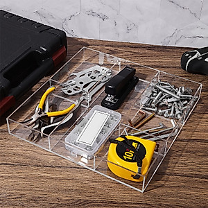 Clear Drawer Organizer 2 Pieces 6 Section Clear Desk Organizer with Dividers 3 Section Acrylic Makeup Tray Divided Clear Drawer Inserts Sectioned Organizer Tray Makeup Organizer Drawers Storage