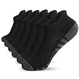 Airacker Athletic Running Ankle Cotton Socks, Low Cut Cushioned Performance Anti-Blister Tab Sports Socks for Men Women 6 Pairs