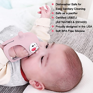 Smily Mia Penguin Buddy Never Drop Silicone Baby Teething Toy for 0-6month Infants, Baby Chew Toys for Sucking Needs, Hand Pacifier for Breast Feeding Babies, Car Seat Toy for New Born,Old Roze