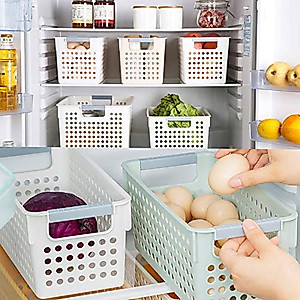 Bekith 6 Pack Plastic Storage Basket, Slim White Organizer Tote Bin Shelf Baskets for Closet Organization, De-Clutter, Accessories, Toys, Cleaning Products