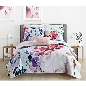 Chic Home Monte Palace 3 Piece Reversible Quilt Set Floral Watercolor Design Bedding - Decorative Pillow Sham Included, Twin