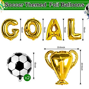 HJINGY 280 PCS Soccer Party Decorations, Soccer Themed Birthday Party Supplies Includes Soccer Balloons, Curtains, Happy Birthday Banner, Tablecloth, Plates, Napkins, Cake Toppers for Boys Sport Party