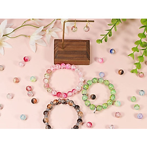 10mm Crackle Glass Beads for Jewelry Making 600pcs Assorted Panited Handcrafted Round Beads for Bracelet Lampwork Smooth Loose Beads Spacer Necklace Earring & DIY Crafts Beads Supplies