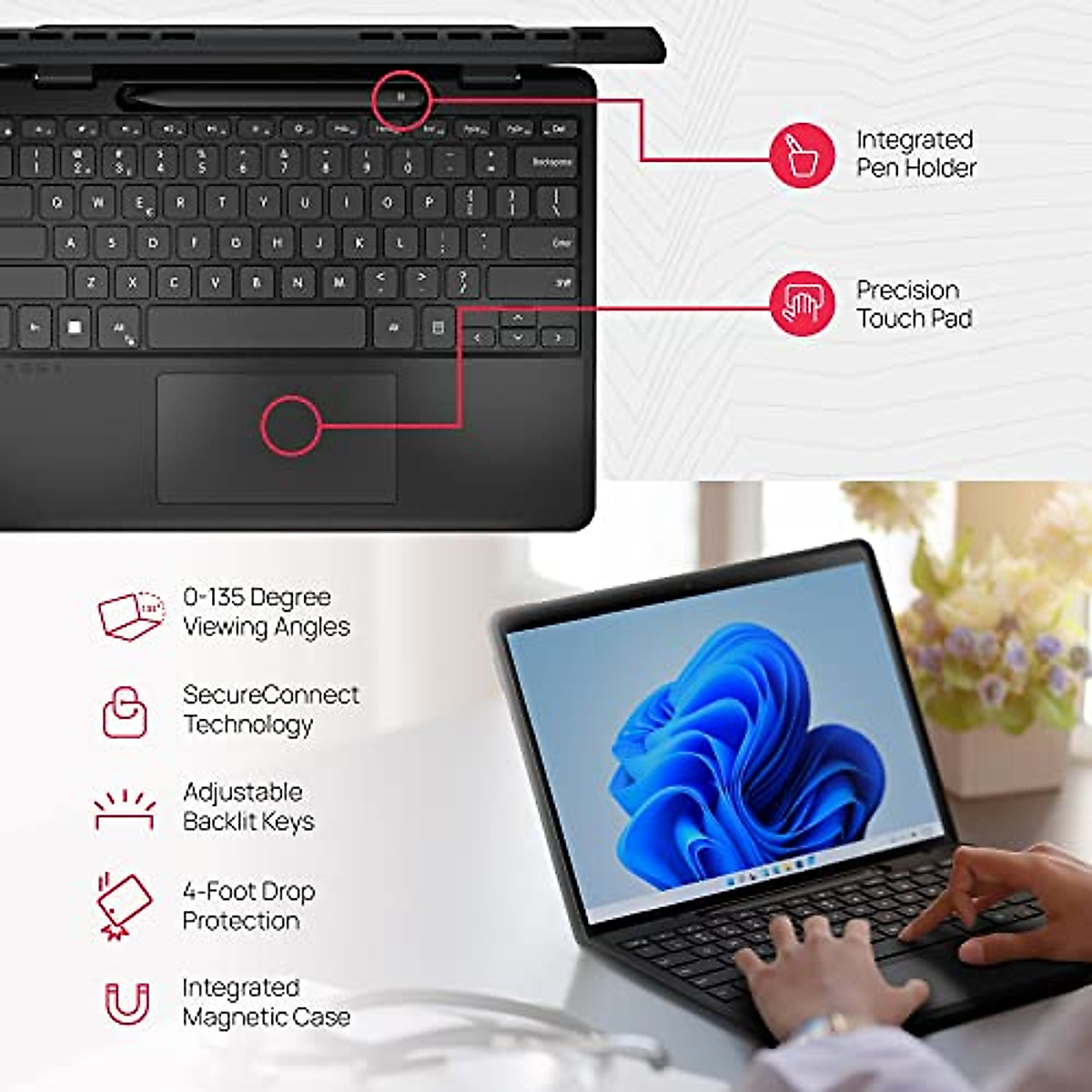 Brydge SP MAX+ Rugged Keyboard and Case for The Microsoft Surface Pro 8, Durable and Wired Case and Keyboard with Precision Touchpad for Surface Pro 8