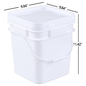 Zopnny 3 Gallon Square Food Grade Bucket Pail with Lid, Multifunctional Industrial Bucket Container for Storing Dry Food Charcoal Camping Fishing (Pack of 4)