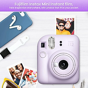 Fujifilm Mini 12 Instant Camera Starter Bundle: Includes Mini Film Value Pack (60 Sheets) + 4 Pack AA Batteries + Lens Cleaning Cloth (Lilac Purple)