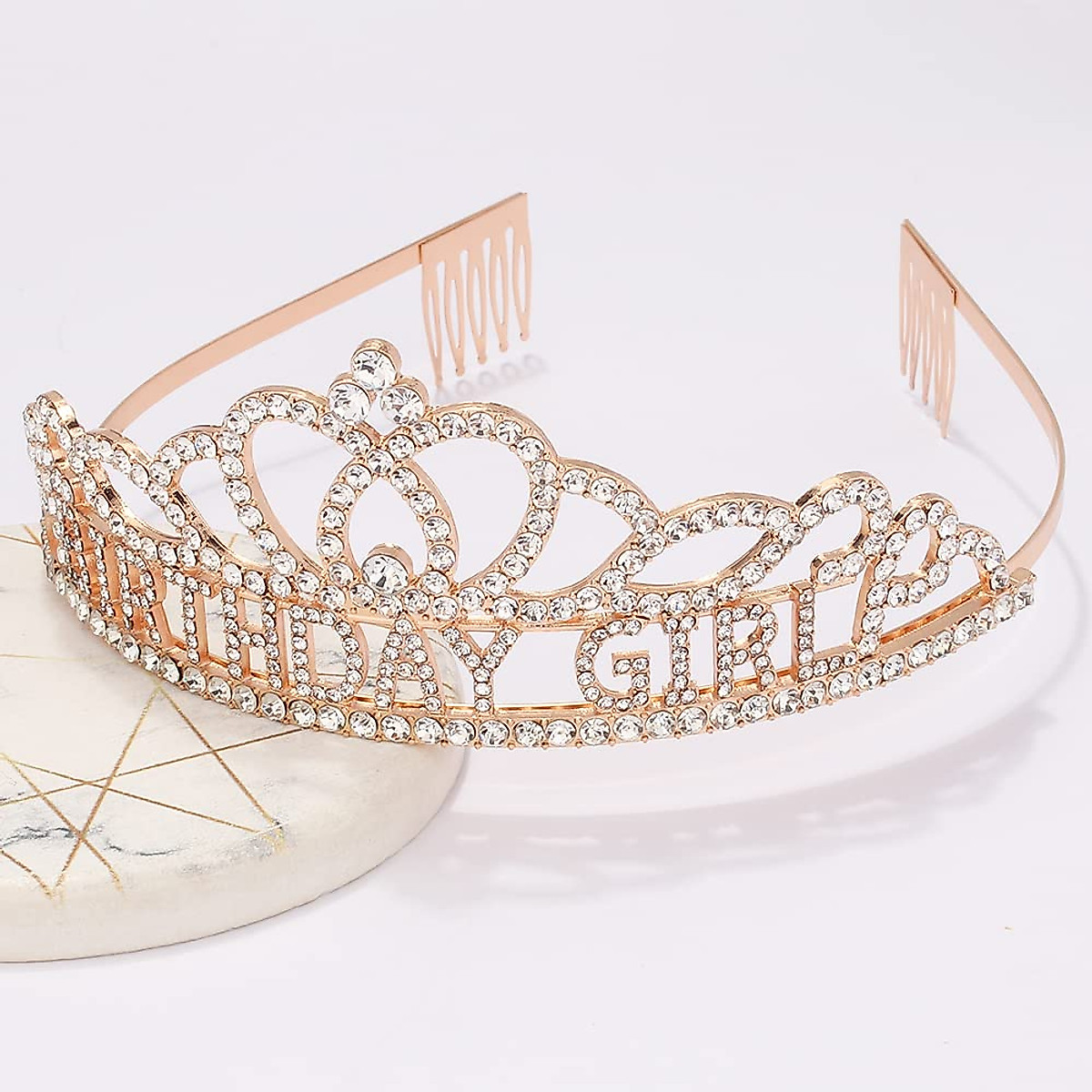 AOPRIE Diane Birthday Crowns for Women Gold Tiaras for Girls Crowns for Girls Rhinestone Crystal Decor Headband