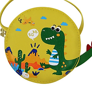 ZGMYC Cartoon Dinosaur Crossbody Purse for Boys Girls, Cute Round Shape Wallet Shoulder Bag for Toddlers Kids