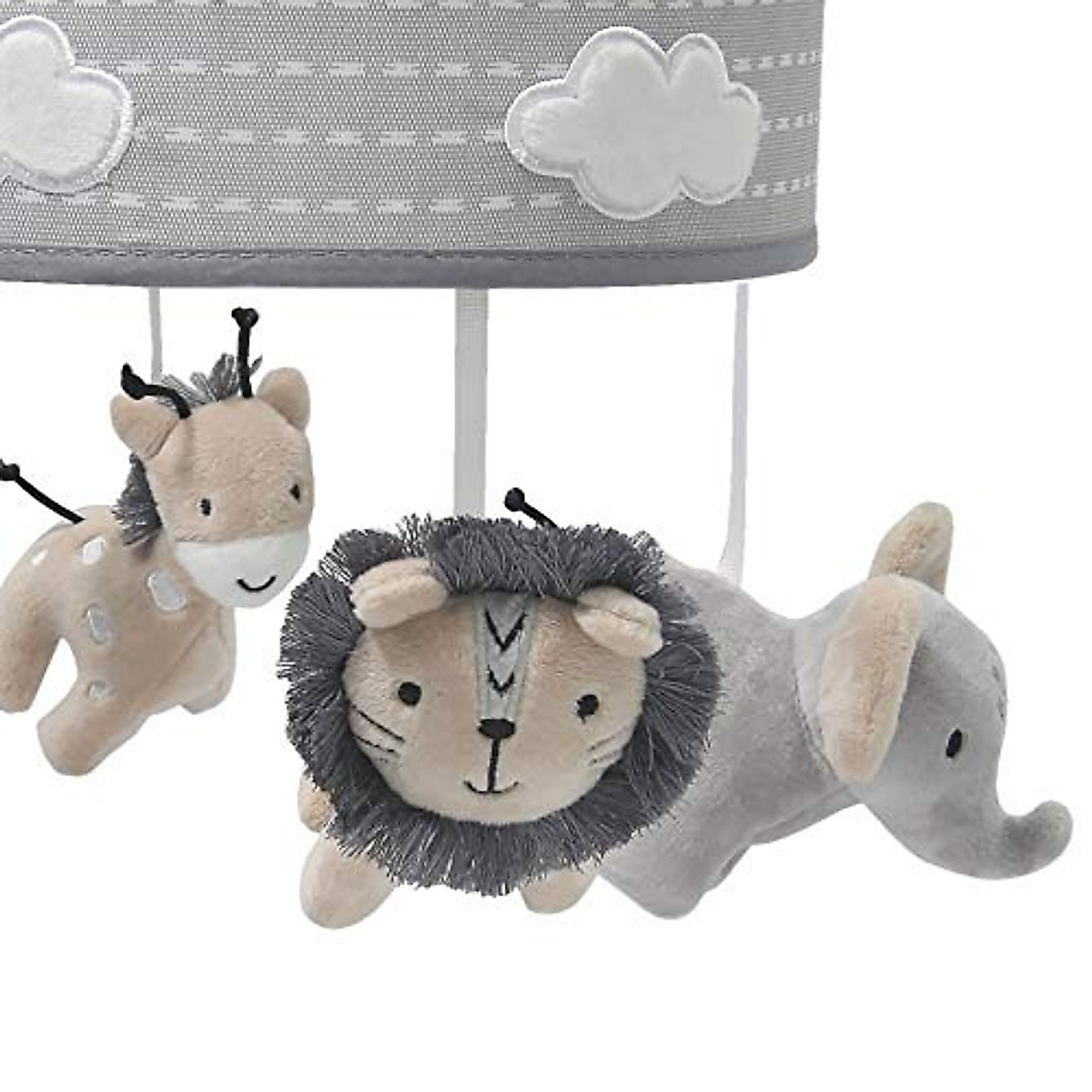 Lambs & Ivy Jungle Safari Musical Baby Crib Mobile - Gray, Beige, White, Animals