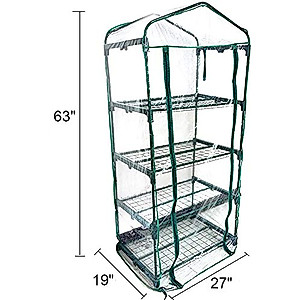 UWIOFF 4-Tier Greenhouse Replacement Cover Clear PVC Greenhouse Replacement Cover with Roll-Up Zipper Door - 27" L x 19" W x 61" H (Cover ONLY)