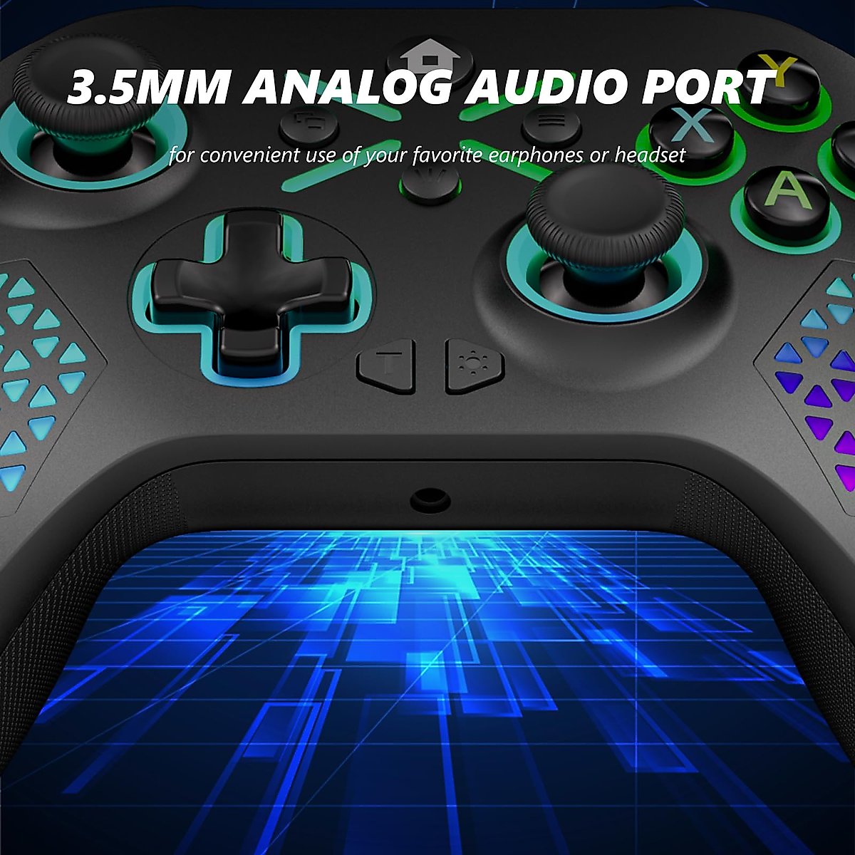 Dinosoo RGB Wireless Controller for Xbox Series X/S/Xbox One/Xbox One S/One X, Android PC, Built-in Battery Dual Vibration Turbo Function 3.5mm Headphone Jack Macro Function, 2.4GHz Adapter 1025 SYH