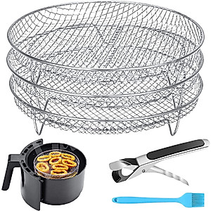Air Fryer Accessories - Three Stackable Dehydrator Racks for Ninja, Instant Pot Vortex, COSORI, CHEFMAN, Gowise, Ultrean, Gourmia - 304 Stainless Steel Grill Rack Fits 4.2-5.8 QT Air Fryer, Oven