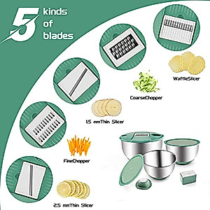 weltonhm Mixing Bowls Set of 3 Stainless Steel Bowl with Lids Set, Nesting Bowls with Graters Airtight Lids for Cooking, Baking, Prepping(Green)