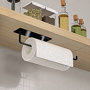 Adhesive Paper Towel Holder Wall Mount, Ghosdlich Under Cabinet Mount Paper Towel Holder Paper Towel Rack for Kitchen, Smooth Painted Black SUS304 Stainless Steel Paper Holder