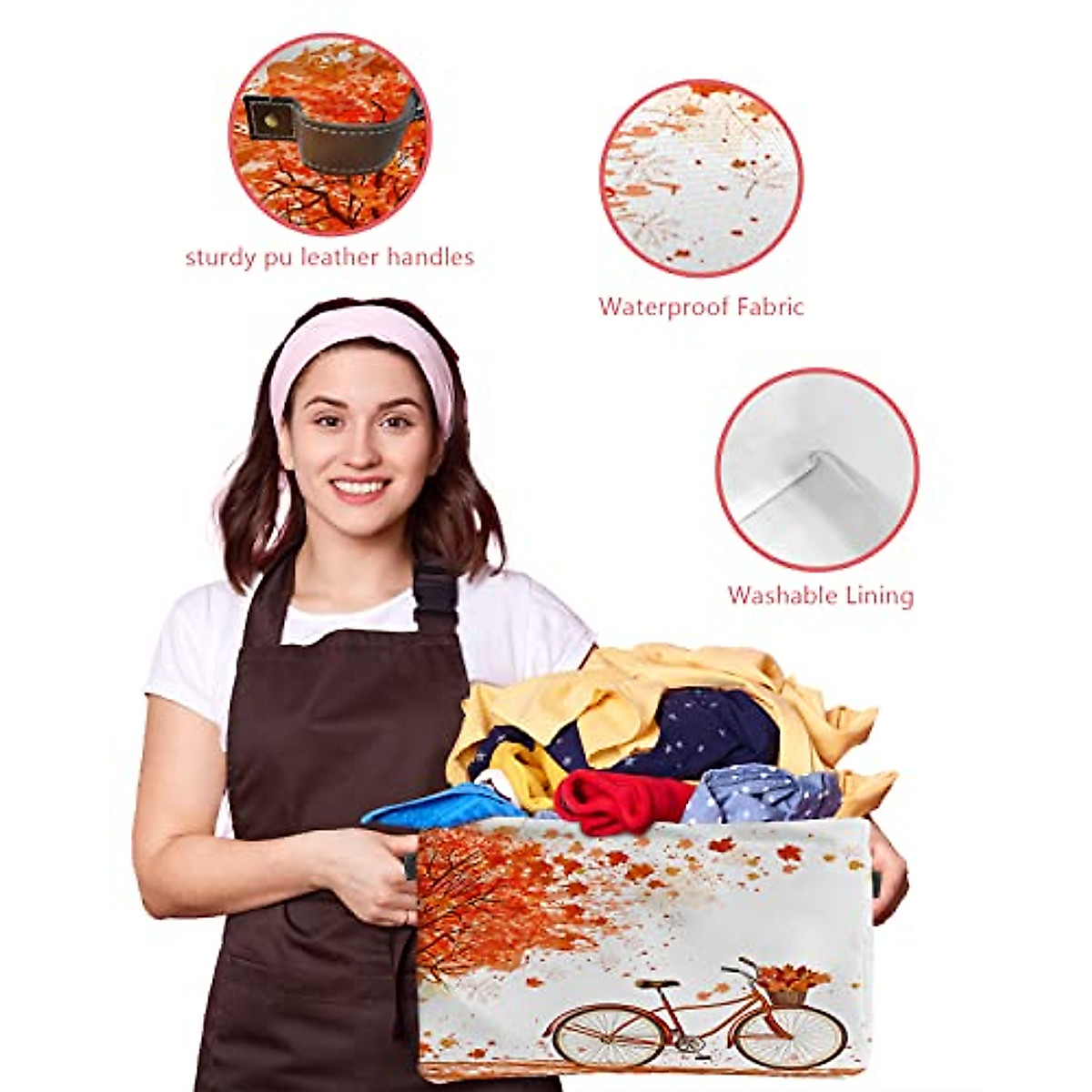 Large Capacity Storage Bins Hand Drawn Maple Tree Bicycle Pattern Storage Cubes, Collapsible Storage Baskets for Organizing for Bedroom Living Room Shelves Home 15x11x9.5 In