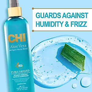 CHI Aloe Vera Humidity Resistant Leave-In Conditioner, For Defined, Smooth & Frizz-Free Curls, Sulfate, Paraben, & Cruelty-Free, 6 Oz