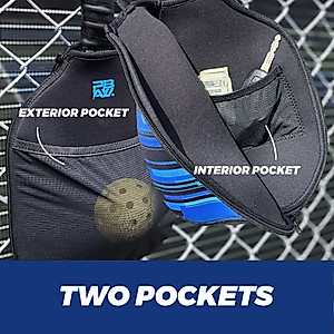 PBAW Neoprene Pickleball Paddle Cover - 2 Pockets - Fence Hook - Universal Size Case - Protective, Durable Sleeve - Protect Your Paddle from Scratches, Dings, Dents (Blue)