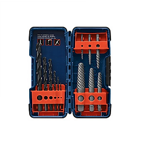 BOSCH BSPE6D 12-Piece Assorted Set Spiral Flute High-Carbon Steel Screw Extractor & Black Oxide Drill Bits Ideal for Removing Stripped Screws, Bolts, Fasteners