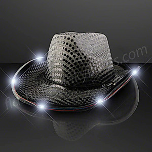 FlashingBlinkyLights Black Sequin Light Up LED Cowboy Hat