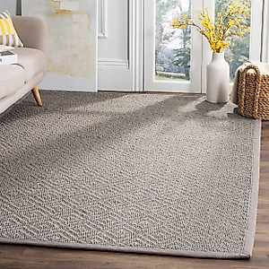 SAFAVIEH Natural Fiber Collection Area Rug - 8' x 10', Light Grey & Grey, Rustic Farmhouse Border Sisal Design, Easy Care, Ideal for High Traffic Areas in Living Room, Bedroom (NF154B)