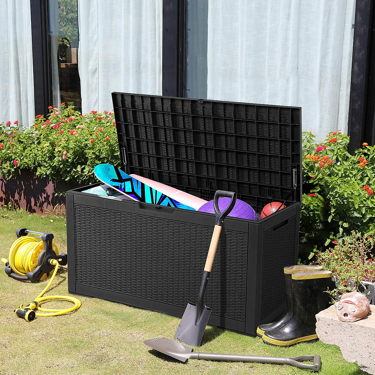 YITAHOME 100 Gallon Large Resin Deck Box + EAST OAK Deck Box, 31 Gallon Storage Box (Grey)