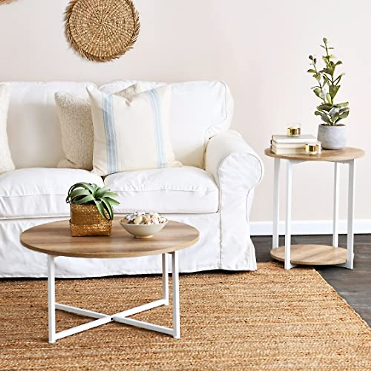 Household Essentials Coastal Oak Round End Table 2 Tier