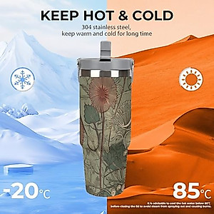 30 Oz Tumbler with Foldable Handle And Flip Straw,Leaves And Dandelions Vacuum Insulated Travel Coffee Tumblers,Stainless Steel Leak-Proof Water Bottle,Fits in Cup Holder,Keep Cold 24H & Hot 12H