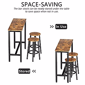 Hooseng Bar Table Set, 3 Piece Dining Table Set, Breakfast Bar Table for 2, Rectangle Kitchen Table Set with Steel Frame Pub Table for Small Space, Farmhouse, Cafe, Kitchen, Dining, Rustic Brown
