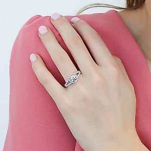 BERRICLE Sterling Silver Halo Wedding Engagement Rings Round Cubic Zirconia CZ Promise Split Shank Ring for Women, Rhodium Plated Size 7