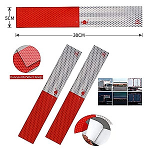 Reflective Tape 2" × 12" × 30 Pack Red/White Conspicuity Safety Caution Warning DOT-C2 Self-Adhesive Tape Trailer Reflector - for Cars, Trucks, Trailers, Boats, Signs